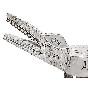 Hand Carved Gator Alligator Crocodile Primitive Wood Bench Chair White Statue Huge