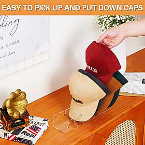 AtawLege 2024 New Hat Stand for Baseball Caps Display and Organizer, 2Pcs No Install Acrylic Hat Storage Stand, Hat Holder for 14 Caps, Hat Organizer for Bedroom, Closet, Dresser(Transparent)