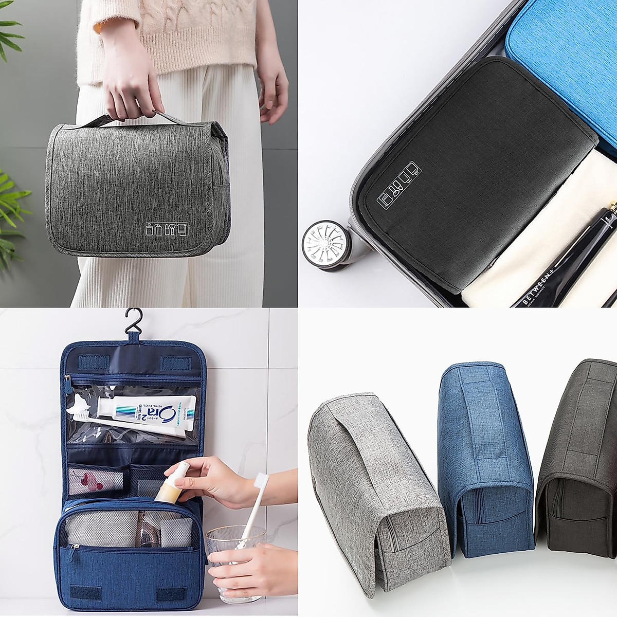 Menoeceus Portable Hanging Travel Toiletry Bag,Light Weight, Large Capacity Shampoo Bag, Water-resistant Makeup Cosmetic Bag, Travel Organizer for Accessories, Full Sized Toiletries Container (Navy)