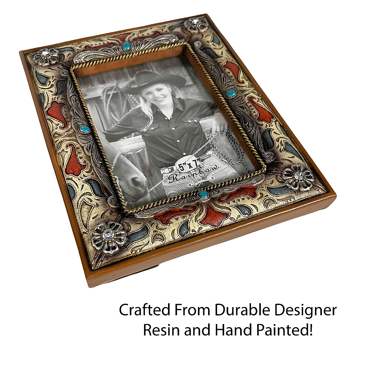 Urbalabs Cowboy Fancy Red and Gem Western Decor Picture Frame 5 x 7 Country Gifts Farmhouse Picture Frames Photo Frame Wall Hanging or Standing 5x7 Elaborate Picture Frame