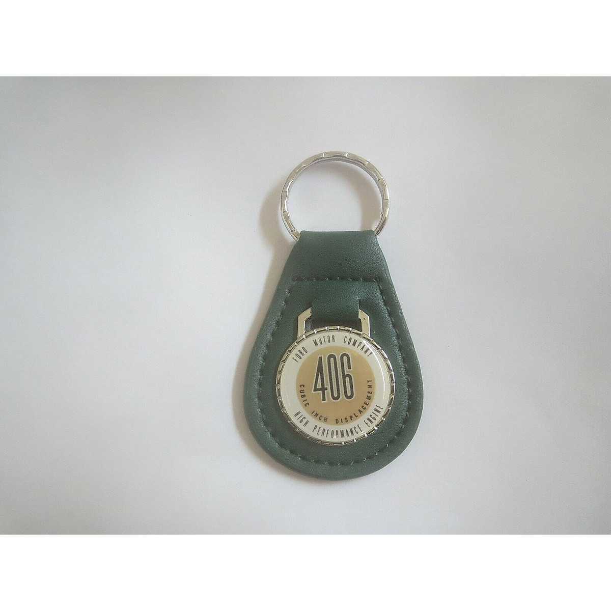 1962 1963 1964 GALAXIE 406 HIGH PERFORMANCE ENGINE LOGO LEATHER KEYCHAIN - TEAL