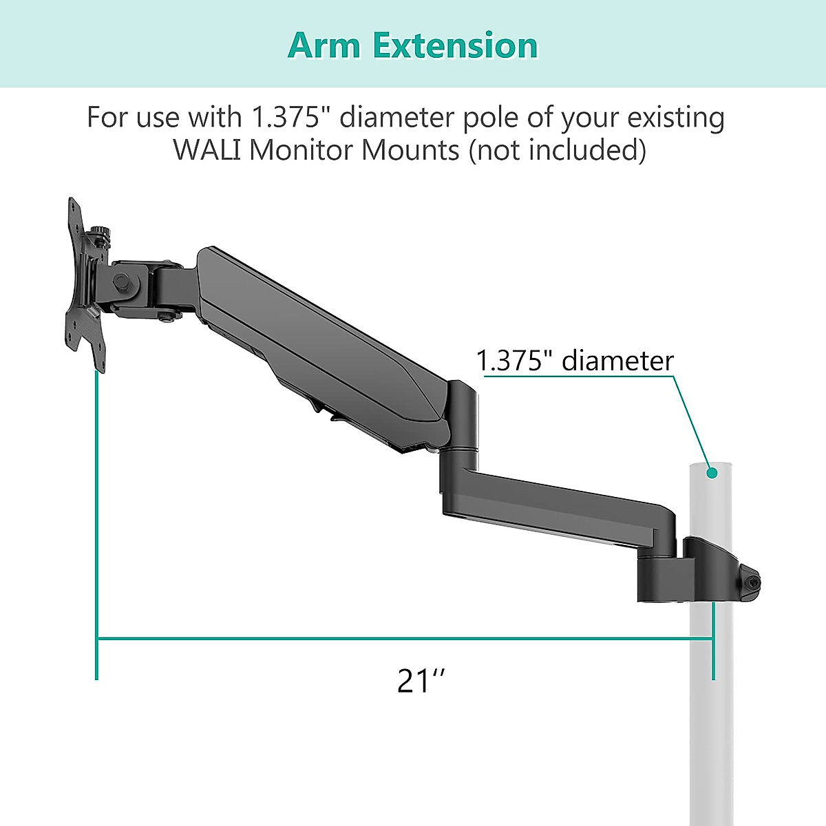 WALI Premium Single Fully Adjustable Gas Spring Arm for WALI Monitor Mounting System (GSAM001), Black