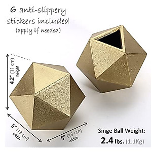 Ambipolar Geometric Decorative Ball Shaped Bookends, Modern Cast Iron Gold Bookends for Office Desk, Book Shelf, Room Decor, Home Office, Book Stand or Organizer, Set of 2