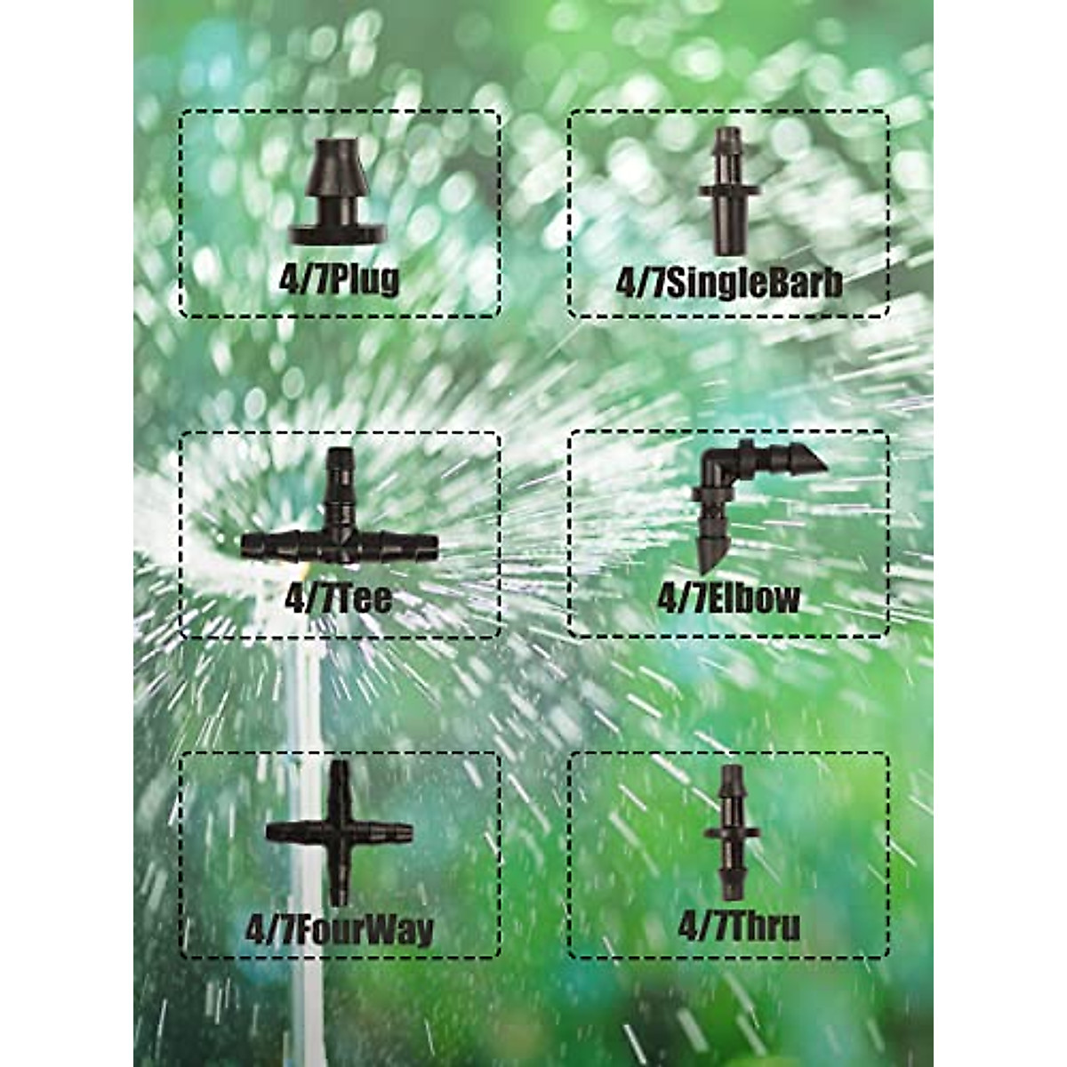 300PCS Irrigation Fittings Kit Drip Irrigation System,HOINCO Drip Irrigation Barbed Connectors for 1/4 Inch Tube, for Flower Pot Garden Lawn