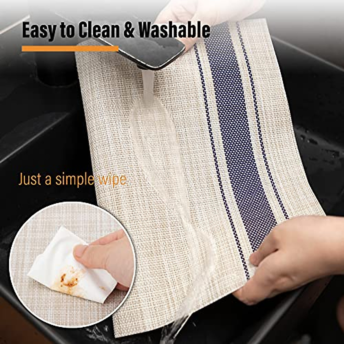 Winknowl Placemats, Set of 8 Heat Resistant Stain Resistant Non-Slip Woven Vinyl Insulation Placemats, Washable Durable Elegant Table Mats for Dining (Beige Blue)