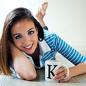 Custom Coffee Mug 11 Ounces Alphabet Letter Monogram K Ceramic Tea Cup Design Only