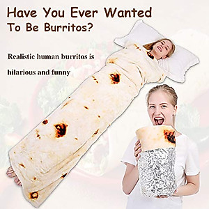 KPBLIS Burritos Tortilla Wrap Blanket with Double Sided Pattern, Giant Flour Tortilla Throw Blanket, Comfort Wearable Flannel Blanket for Kids and Adults (71" in Diameter, Tortilla - Style 2)
