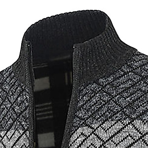 Men's Casual Thick Knitted Cardigan Sweaters Color Block Full Zip Knit Sweater Long Sleeve Fleece Winter Cardigans (Dark Grey,3X-Large)
