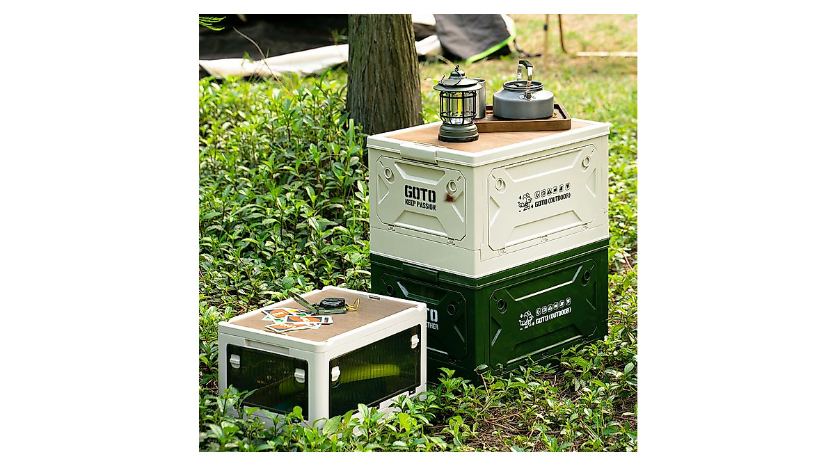 GOTO 50L Folding Storage Box with Wooden Lid - Space-Saving & Durable