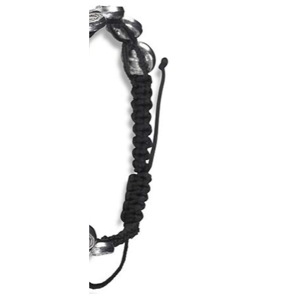 CB Silver Tone Saint Benedict Medal on Adjustable Black Cord Wrist Bracelet, 8 Inch, Pack of 5