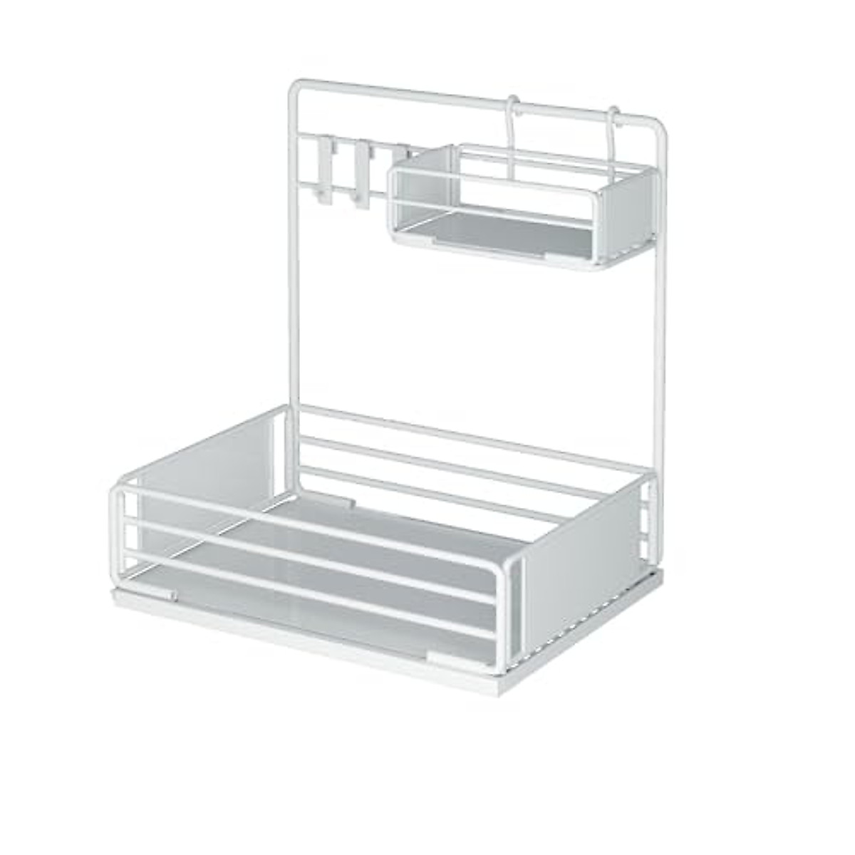 SLDMJFSZ Under Sink Organizers and Storage, 2 Tier Slide Out Kitchen Cabinet Organizer Sturdy Bathroom Storage, with Hook,White