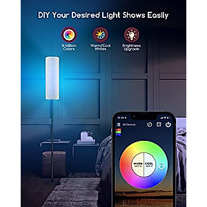 RGBWW Smart LED Floor Lamp for Living Room, Compatible with Alexa, Google Home, 69" Tall Modern Standing Lamp for Bedroom with Remote & WiFi APP Control, 2700k-6500k Corner Lamp with Linen Lampshade