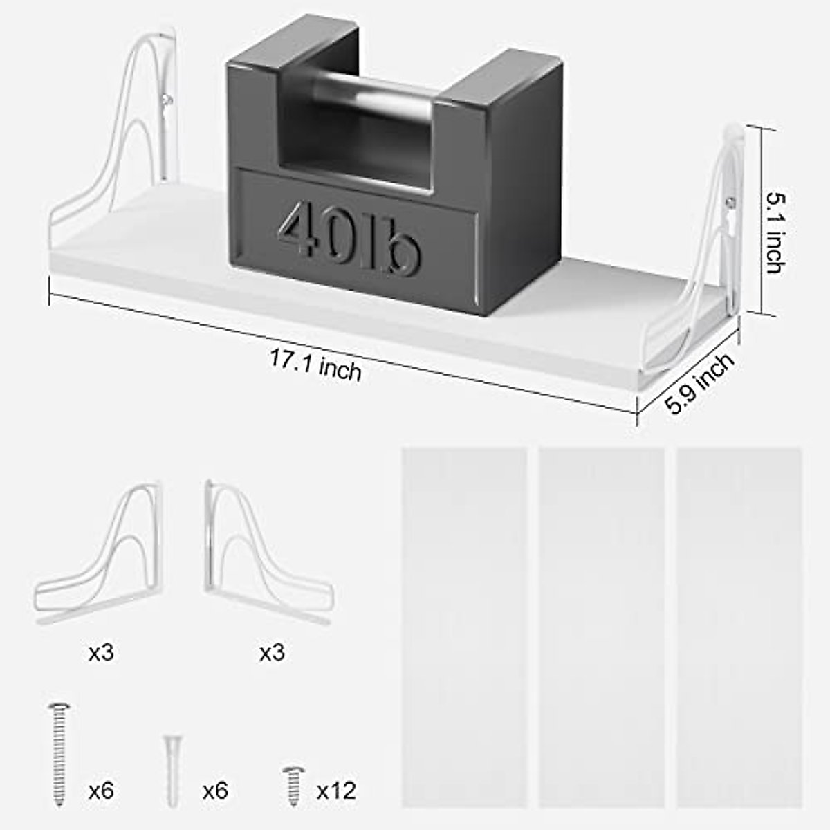 SRIWATANA U Shelves Wall Mounted Set of 3 and Large Floating Shelves Set of 3 （Contains 2 Items）