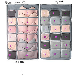 Oxeanus Closet Hanging Organizer with Mesh Pockets And Rotating Metal Hanger,Dual Sided Wall Shelf Wardrobe Storage Bags,Oxford Cloth Space Saver Bag for Bra Underwear Underpants, Gray, 42.5Xx79CM