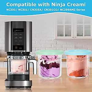 Soobool For Ninja Creami Pints and Lids - 2 Pack, Compatible with Ninja NC301, NC300, NC299AMZ Series Ice Cream Makers, 16 OZ for Ninja Creami Containers Dishwasher Safe (Blue Green)