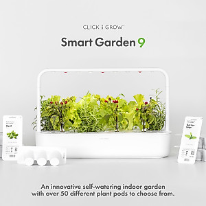 Click & Grow Indoor Herb Garden Kit with Grow Light | Easier Than Hydroponics Growing System | Smart Garden for Home Kitchen Windowsill | Vegetable & Herb Garden Starter Kit with 9 Plant pods, Gray