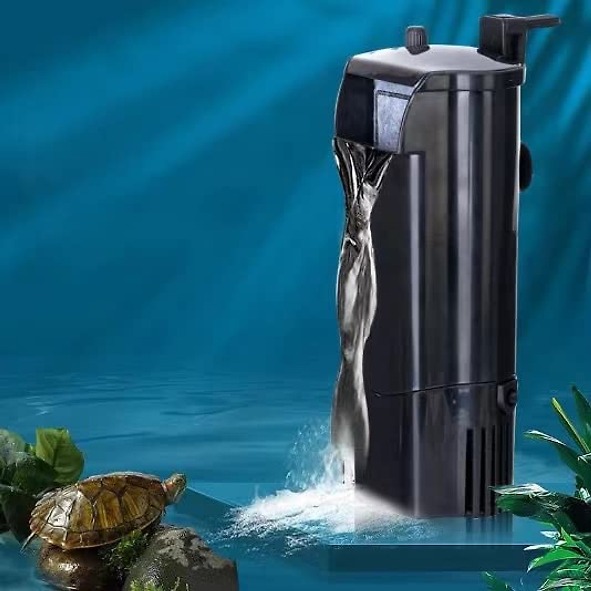 AQUA-ATL Turtle Filter 105 GPH Adjustable Submersible (Up to 40 Gal) Waterfall Turtle Fish Tank Filter (Black Filter)