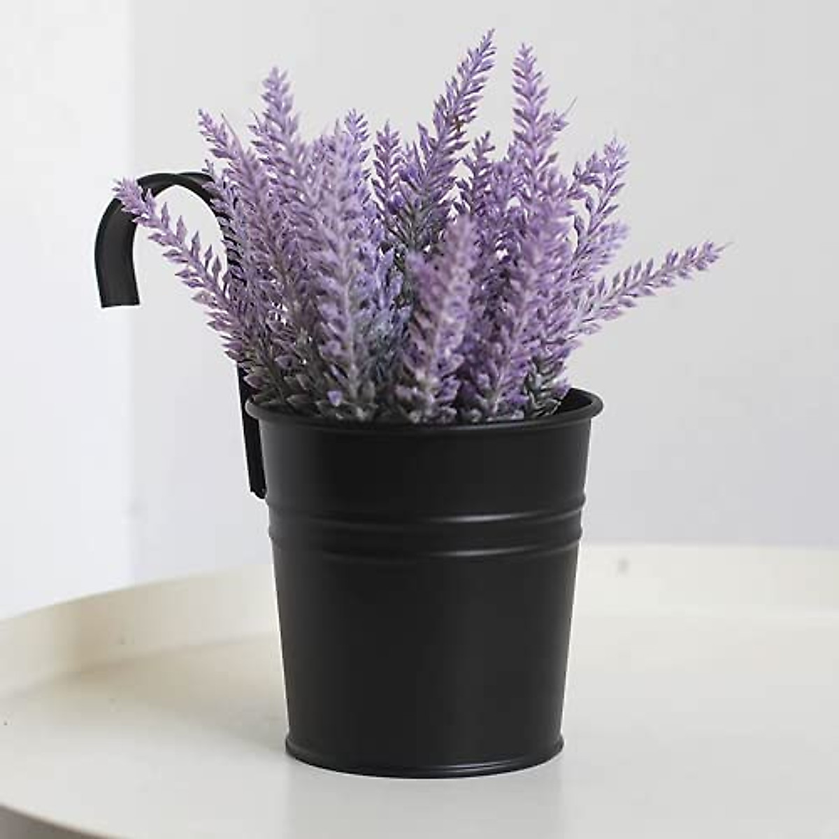 XZJMY 5 Pcs Hanging Flower Pots Metal Iron Bucket Planter Pot Metal Bucket Flower Holder with Hook Indoor Outdoor Decor for Railing Fence Balcony Garden (Black)