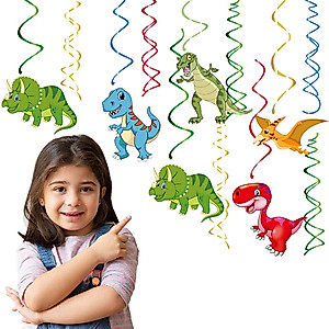 UOMNICUE Dinosaur Hanging Swirl Decorations,30 PCS Jurassic Dinosaur Foil Swirls Ceiling Spiral Streamers for Kids Boys Girls Birthday Baby Shower Dino Party Supplies Favors Home Classroom Decoration