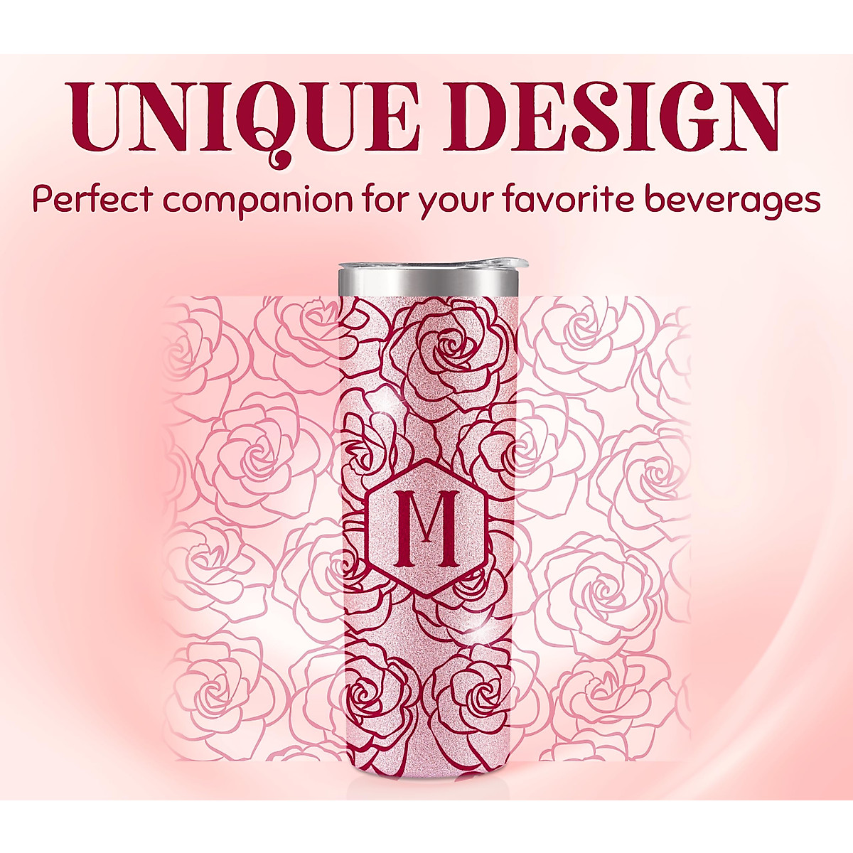 Onebttl Monogrammed Gifts for Women, Personalized Travel Mugs, Unique Coffee Tumbler with Initials for Her on Birthdays Christmas, Rose Gold, S