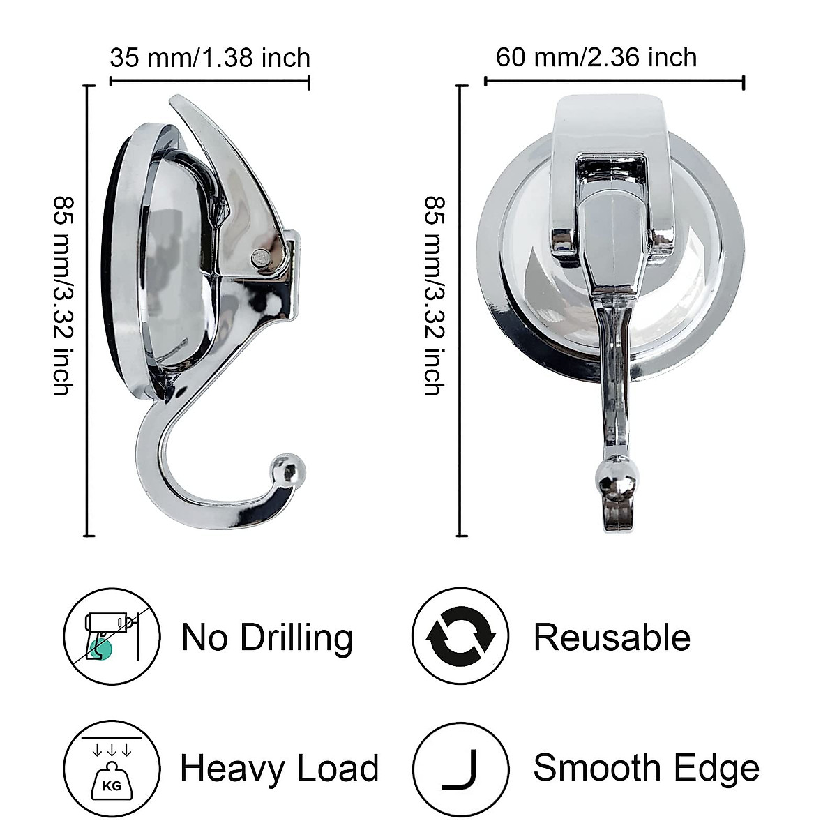 Shower Suction Hook, YSSILADI Suction Cup Soap Holder, 304 Stainless Steel Soap Box Bathroom Bathrobe Hooks, Reusable, No Hole Punching Required for Wreath Decorations (Silver, Set of 4)