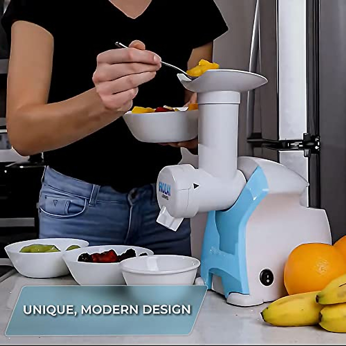 Drinkpod Frozay: The Ultimate Healthy Frozen Dessert Maker - Dairy-Free, Vegan Ice Cream, Soft Serve Frozen Yogurt, Fruit Sorbet, and Sherbet Machine with Simple One Push Operation With Recipe Book (Frozay White)