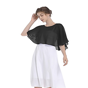 Soft Chiffon Capes Shawls Wraps Shrugs for Dresses Women Capelets Accessories (Black)