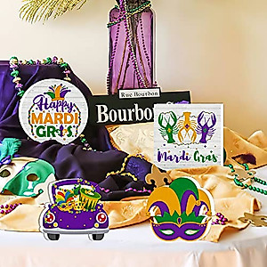 4 PCS Mardi Gras Tiered Tray Decor (Tray Not Included) - Mardi Gras Wooden Sign Decorations Crown Mask Truck Wood Table Signs New Orleans Carnival Holiday Masquerade Party Decor for Home Kitchen
