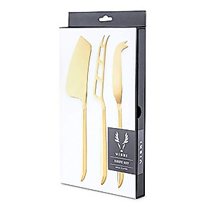 Viski Gold Cheese Knives, Set of 3 Cheese Knives, Stainless Steel with Gold Finish, Cheese Tools, Gold, Set of 3