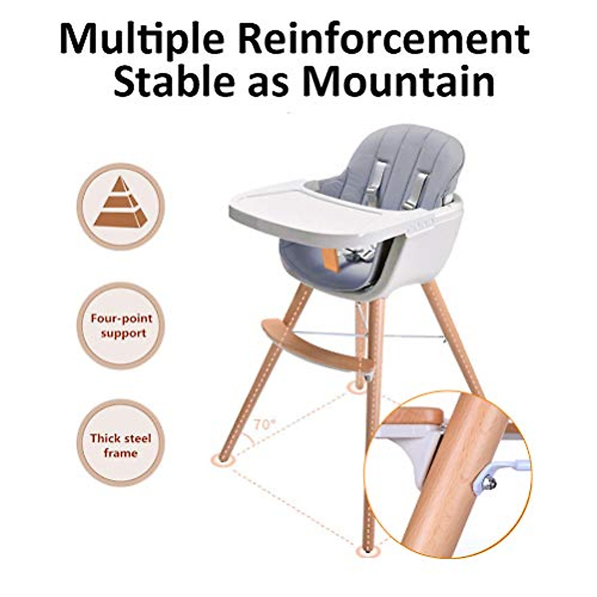 Foho Baby High Chair, Perfect 3 in 1 Convertible Wooden High Chair with Cushion, Removable Tray, and Adjustable Legs for Baby & Toddler (Gray)