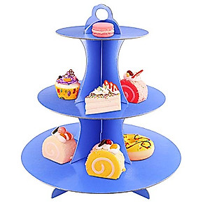 Faxco 3 Pack 3-Tier Colorful Round Cardboard Cup Cake Holder Stand Dessert Tower, Reusable Pastry Serving Platter Food Display, Birthday Wedding Special Event Decoration