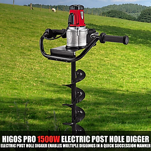 HIGOSPRO 6-Inch & 4-Inch Auger Bit Earth Auger,1500W Electric Post-Hole Digger, Earth Auger Digging Drill, Ideal for Post Hole Digging, Drilling, Tree Planting