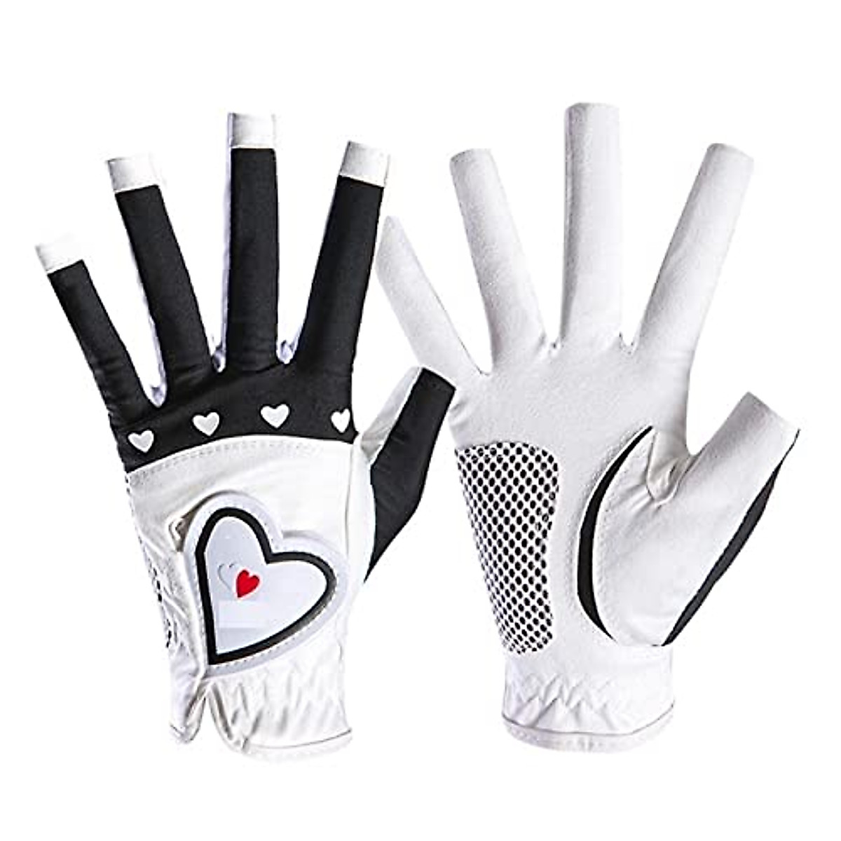 RNAGRET Golf Glove, Golf Gloves 1Pair Women Golf Gloves Fingerless Soft Sport Gloves Ladies Girl Granules Anti-Skid Glove Left and Right Hand Mittens (Color : Black, Size : 18)