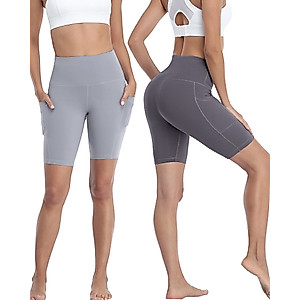 Zonoss 4 Pack Biker Shorts with Pockets for Women High Waist,Womens Athletic Workout Shorts for Summer,2Black,Dark Gray,Light Gray,XL