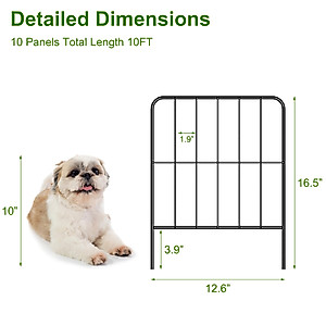PINPON Small Decorative Garden Fence 10 Pack Animal Barrier Fence 10ft (L) x 16.5in (H) Rustproof Metal Wire Landscape Edging Border for Garden Yard Landscape Patio, Square
