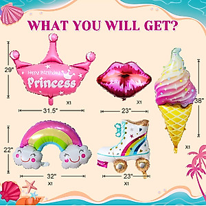 137PCS Pink Teal Balloon Garland Arch Kit with Hot Pink Silver Disco Roller Skate Balloon for Priness Theme Birthday Party Girl Summer by Beach Pool party decorations
