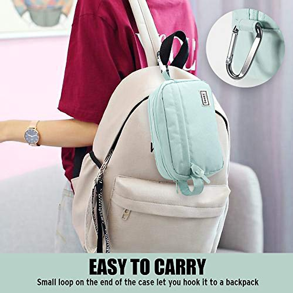 Sooez High Capacity Pencil Pen Case, Durable Pencil Bag Pouch Box Organizer Cases, Portable Journaling Supplies with Easy Grip Handle & Loop, Asthetic Supply for Girls Adults, Mint Green