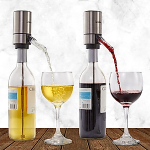 Ivation Stainless Steel Wine Aerator & Dispenser Set | Electric Battery-Operated Universal Wine Spout with Automatic Button Dispenser, Aeration Control, Stainless Steel Extension Rod & Storage Stand