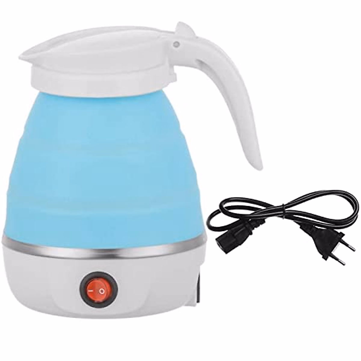 Travel Kettle Electric Small Foldable Portable Kettle,Silicone Collapsible Heating Water Boiler Tea Pot for Camping,Easy for Storage with Separable Power Cord (Blue)