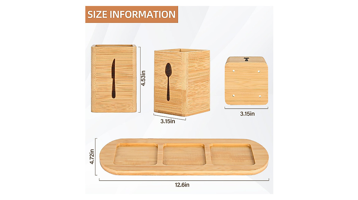 GEHE Bamboo Silverware Caddy for Countertop - Organize Utensils ...