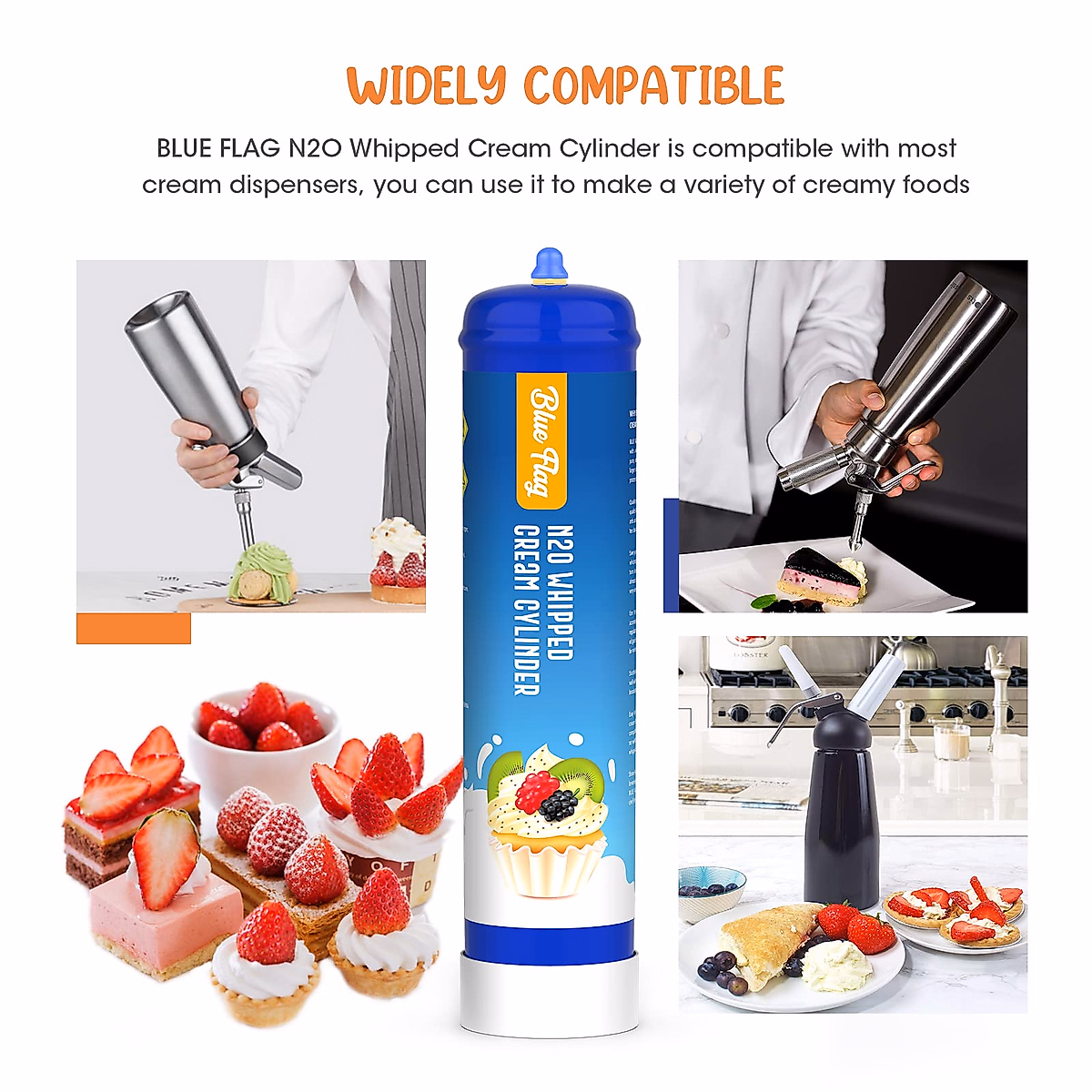 BLUE FLAG 580G N2O Whipped Cream Cylinder Charger High Capacity Pure N2O Nitrous Tank Compatible with Cream Whippers, 2 Pack