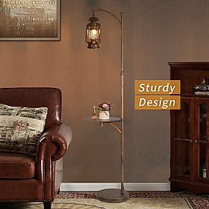 beaysyty Farmhouse Adjustable Floor Lamps with Tray Lantern Tall Standing lamp for Bedroom Home Decor for Office Cafe Den Living Room Bedroom, On/Off Foot Switch and Brushed Rustic (Red Copper)