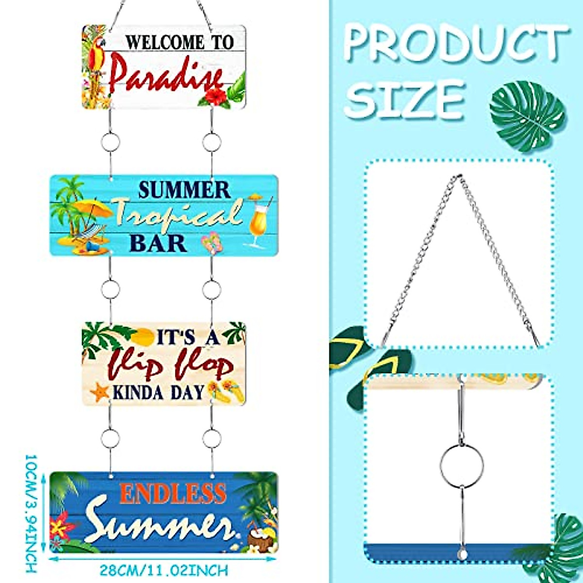 Summer Beach Wall Decor Welcome to Paradise Sign Patio Pool Sign Metal Hanging Tropical Bar Flip Flop Sign Endless Summer Vintage Beach Themed Plaque for Poolside Outdoor Home Decor (Stylish Style)