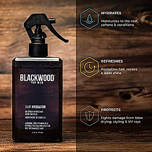 BLACKWOOD FOR MEN Hair Hydrator - Leave In Conditioner & Texturizing Spray - After Shower Deep Treatment for Shine & Repair - Natural Vegan Formula -Sulfate Free, Paraben Free, & Cruelty Free (9.2 Oz)
