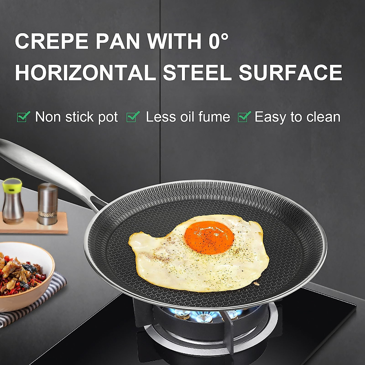 DCIGNA Nonstick Crepe Pan, 11Inch Stainless Steel Crepe Pan, Honeycomb Coating Flat Skillet Tawa Dosa Tortilla Omelet Griddle Pan, PFOA Free, Induction Compatible