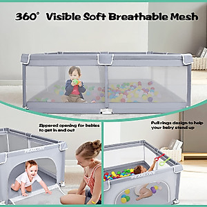 Large Baby Playpen, 71x59 Extra Large Baby Playard for Toddler, Playpens for Babies, Sturdy Safety Kids Activity Center, Baby Gate Playpen with Breathable Mesh 2 Handles（Light Gray）