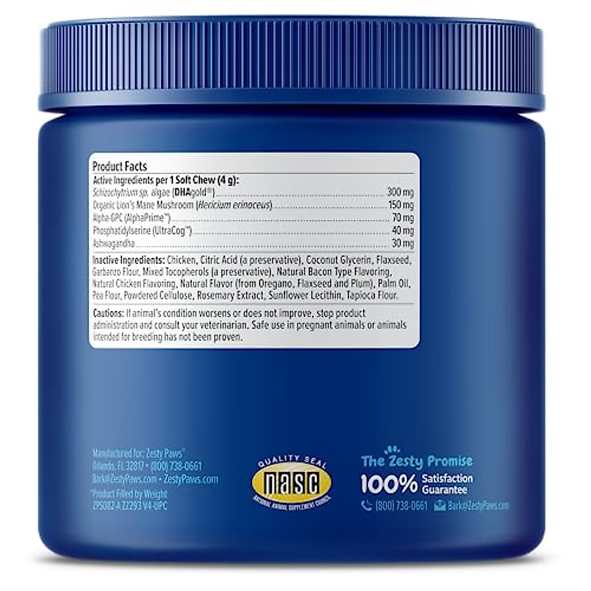 Zesty Paws Advanced Cognition Soft Chews for Dogs - with Omega 3 DHA, Ashwagandha & Alpha GPC - for Senior Dog Brain Health & Nervous System Support - Supplement for Calming & Relaxation - 90 Count