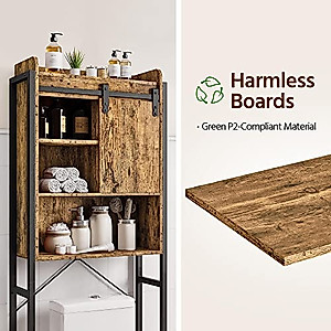 Yaheetech Over The Toilet Storage Cabinet with Sliding Door, Bathroom Oragnizer Shelf Over Toilet, Stable Freestanding Space Saving Toilet Stands with Adjustable Shelves for Bathroom, Rustic Brown