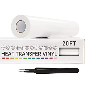 VinylRus Heat Transfer Vinyl-12” x 20ft White Iron on Vinyl Roll for Shirts, HTV Vinyl for Silhouette Cameo, Cricut, Easy to Cut & Weed