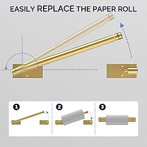 WZKALY Paper Towel Holder Under Cabinet, Self Adhesive or Wall Mounted SUS304 Stainless Steel Paper Towel Holder for Kitchen, Bathroom, Farmhouse, Barbecue and Laundry (Brushed Gold)